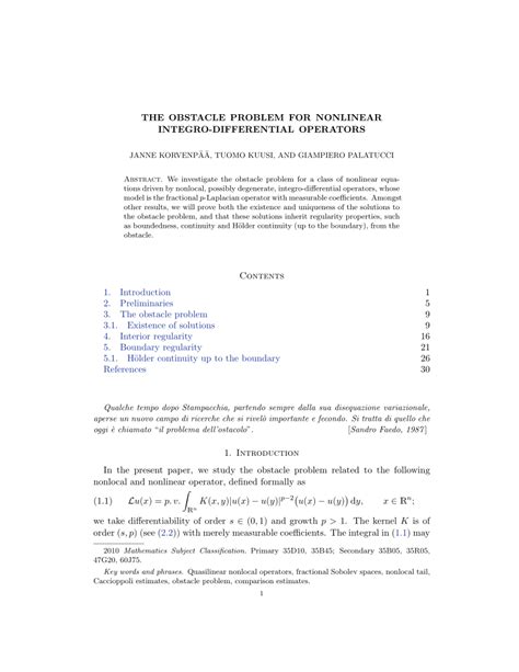Pdf The Obstacle Problem For Nonlinear Integro Differential Operators