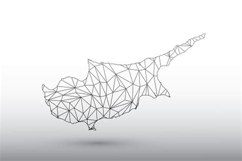 블랙 색상 밝은 배경 그림 의미 강력한 네트워크에 삼각형을 사용 하 여 기하학적 연결된 라인의 키프로스 지도 벡터 지도에 대한
