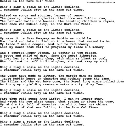 Dublin In The Rare Oul Times By The Dubliners Song Lyrics And Chords