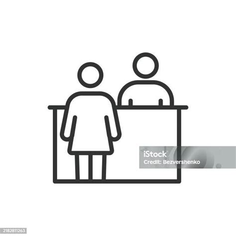 등록 테이블 라인 디자인의 아이콘 등록 테이블 로그인 양식 참석자 체크인 흰색 배경 벡터에 이름 배지 등록 테이블 편집 가능한 스트로크 아이콘 가입서에 대한 스톡 벡터 아트