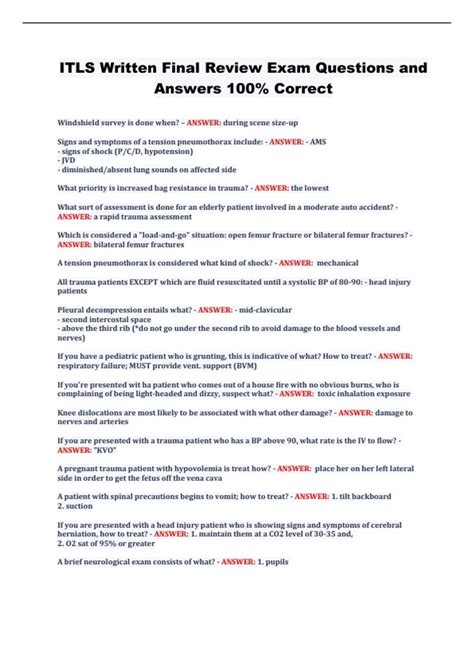 ITLS Written Final Review Exam Questions And Answers 100 Correct ITLS Stuvia US