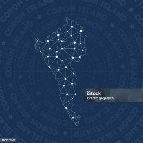 코론 섬 네트워크 별자리 스타일의 섬지도 Capital Region에 대한 스톡 벡터 아트 및 기타 이미지 Capital