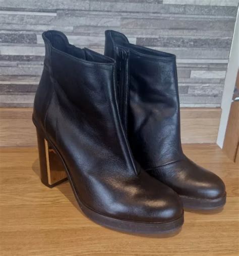 Womens Schuh Black Leather Block Heeled Ankle Boots Eu 38 Uk 5 £799