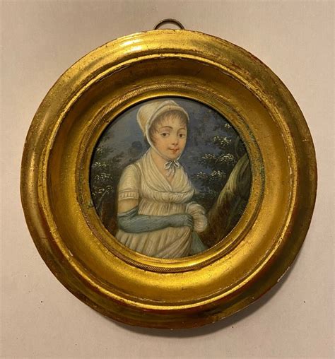 Proantic Miniature Sur Ivoire Portrait De Femme époque Empire
