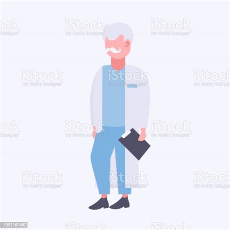 수석 의사 통일 만화 캐릭터 전체 길이 플랫 절연 클립보드 남성 의학 클리닉 작업자를 들고 개념에 대한 스톡 벡터 아트 및 기타
