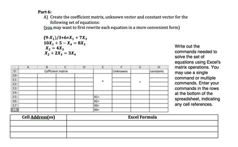 Solved Part Create The Coefficient Matrix Unknown Chegg