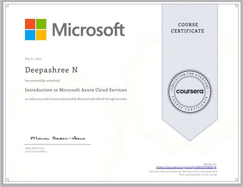 Microsoft Azure Cloudcomputing Learning Coursera Certification… Deepashree N