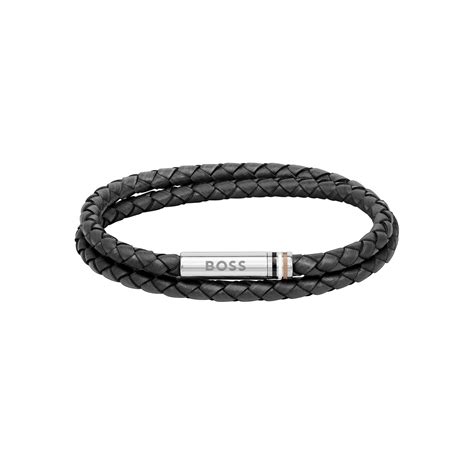 Boss Gents Boss Ares Double Wrap Leather Bracelet Unisex Leather