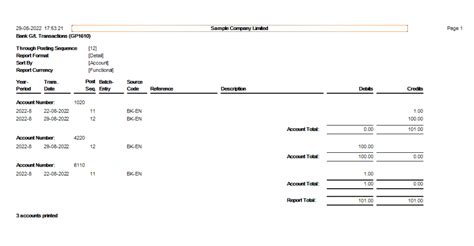 G L Transactions Report Sage Software