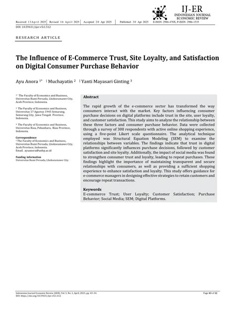 Pdf The Influence Of E Commerce Trust Site Loyalty And Satisfaction On Digital Consumer