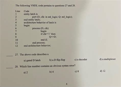 Solved The Following Vhdl Code Pertains To Questions 27 And