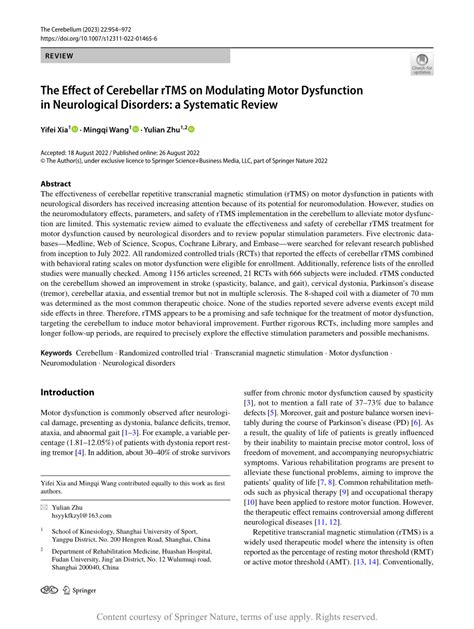 The Effect Of Cerebellar Rtms On Modulating Motor Dysfunction In Neurological Disorders A