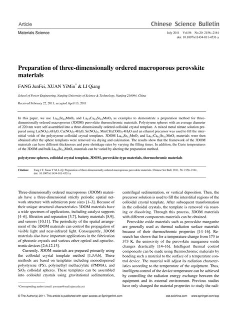 Pdf Preparation Of Three Dimensionally Ordered Macroporous Perovskite