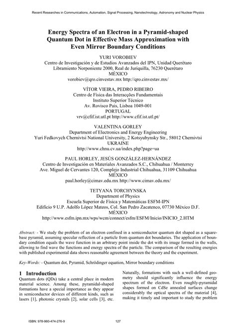 Pdf Energy Spectra Of An Electron In A Pyramid Shaped Quantum Dot In