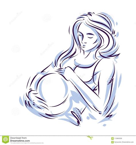 Pregnant Woman Elegant Body Silhouette Sketchy Vector Illustration