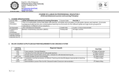Elective Syllabus Republic Of The Philippines Northwest Samar State