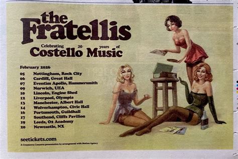 The Fratellis Live Costello Music Tour Dates 2026 Newspaper Advert