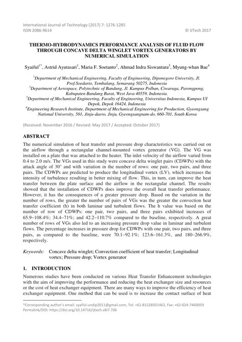 Pdf Thermo Hydrodynamics Performance Analysis Of Fluid Flow Through Concave Delta Winglet