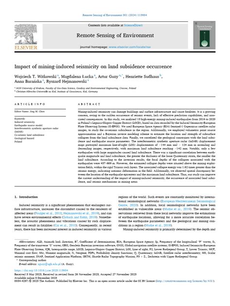 Impact Of Mining Induced Seismicity On Land Subsidence Occurrence Pdf