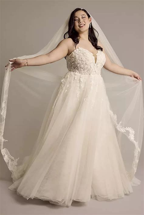 3d Floral Plunging Strapless Tulle Ball Gown Davids Bridal