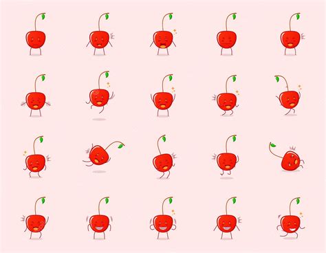 Premium Vector Collection Of Cute Cherry Cartoon Character With Happy