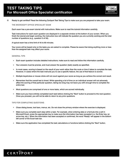 Mos Test Taking Tips Pdf