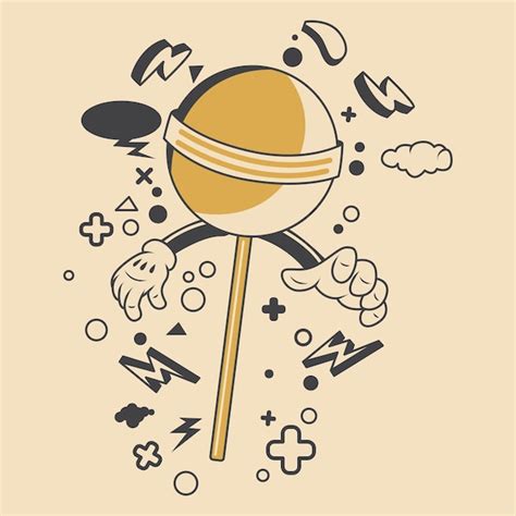 레트로 롤리팝 사탕 만화 캐릭터 벡터 일러스트 레이 션 프리미엄 벡터