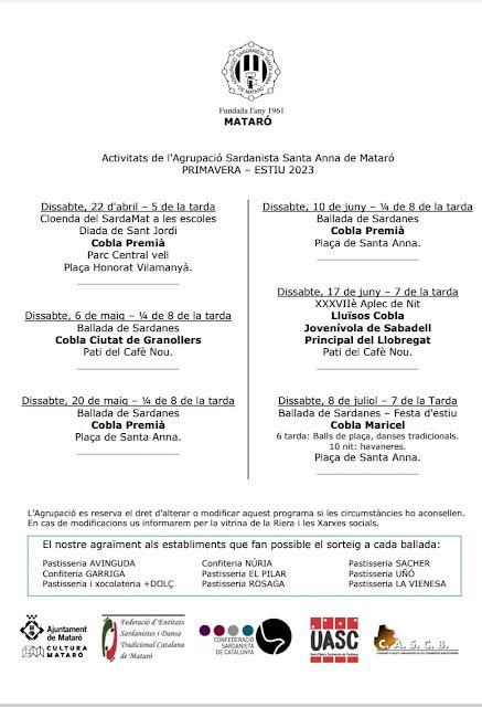 agrupaciÓ sardanista santa anna de matarÓ programació primavera estiu