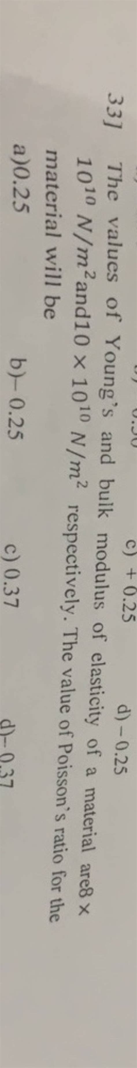 33 The Values Of Youngs And Bulk Modulus Of Elasticity Of A Material Ar