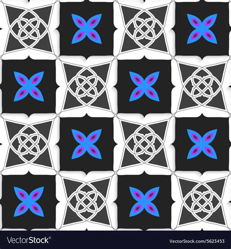 Geometrical Ornament With Gray Squares And Blue Vector Image