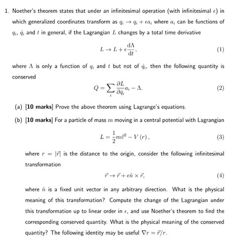 solved noether s theorem states that under an infinitesimal