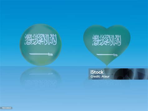 광택 공과 파란색 배경 벡터 일러스트 레이 션에 반영을 가진 심 혼에서 사우디아라비아 국기 개념에 대한 스톡 벡터 아트 및 기타