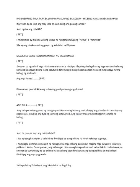 Pag Susuri Ng Tula Para Sa Lumad Pdf