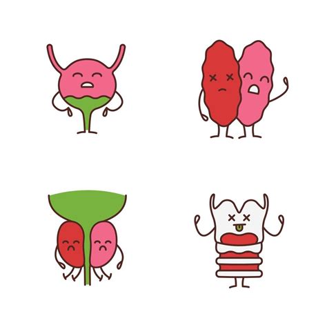 Sad Human Internal Organs Characters Color Icons Set Unhappy Larynx
