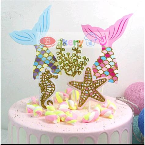 ก้านปักกระดาษ ธีมนางเงือก ประกายวิบวับ สำหรับปักตกแต่งบนหน้าเค้ก Shopee Thailand