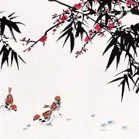 关山月笔下的梅竹麻雀 梅花 墨竹 山水