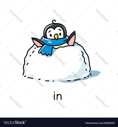 Preposition Of Place Penguin In The Snowdrift Vector Image