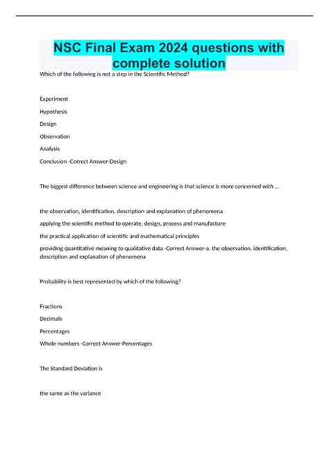 NSC Final Exam 2024 Questions With Complete Solution NSC Stuvia US