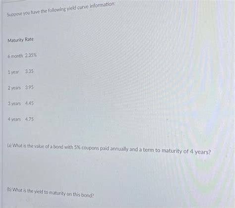 Solved Suppose You Have The Following Yield Curve Chegg Com