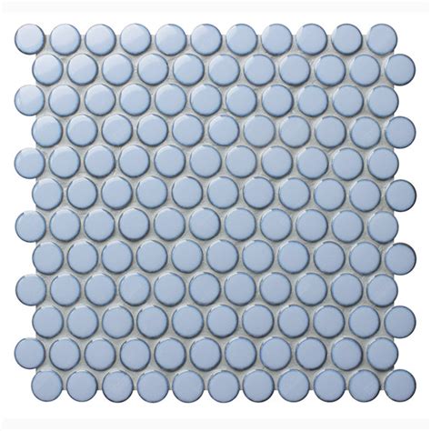 28mm Porcelain Glazed Pale Blue Mosaic Penny Round Tiles For
