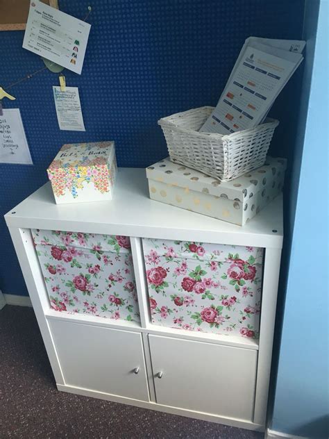 Ikea Kallax Unit With Two Door Inserts And Floral Storage Boxes Ikea