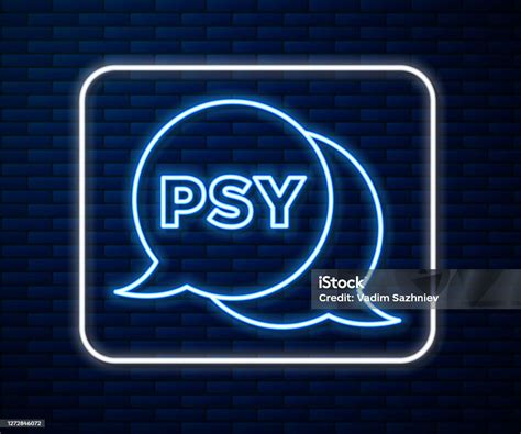 벽돌 벽 배경에 고립 된 빛나는 네온 라인 심리학 아이콘 싸이 기호 정신 건강 개념 정신 분석 분석 및 심리 치료 벡터 Mental Wellbeing에 대한 스톡 벡터 아트