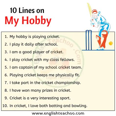 10 Lines On My Hobby 1 Essay Writing Examples Reading Comprehension