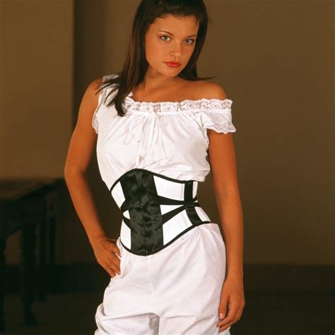 Corset Underbust C210 En Satin Blancs Et Rubans Noirs Boho Chic