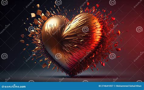 Valentines Day Golden Heart Shape Gold Particals Explosion With Gliter