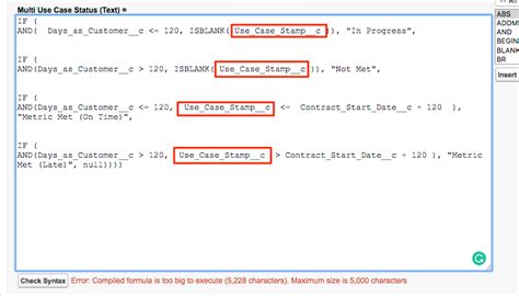 salesforce sfdc formula field error compiled formula is too big to