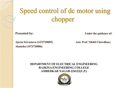 Speed Control Of Dc Motor Using Chopper Pptx
