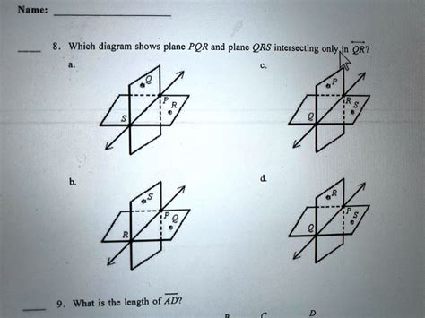 Solved Which Diagram Shows Plane Pqr And Plane Qrs Intersecting Only