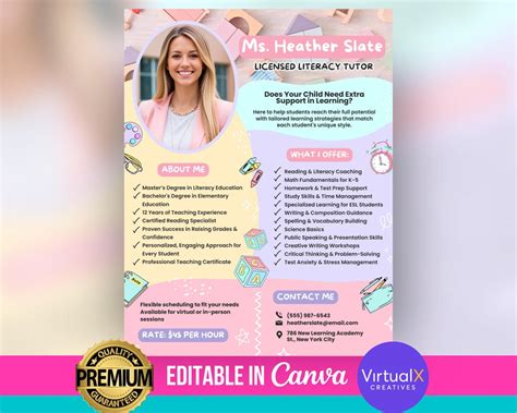 Editable Tutoring Flyer Elementary Tutor Template Summer Tutoring