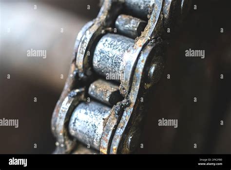 Old Rusty And Worn Industrial Motorbike Chain With Links Close Up Stock Photo Alamy